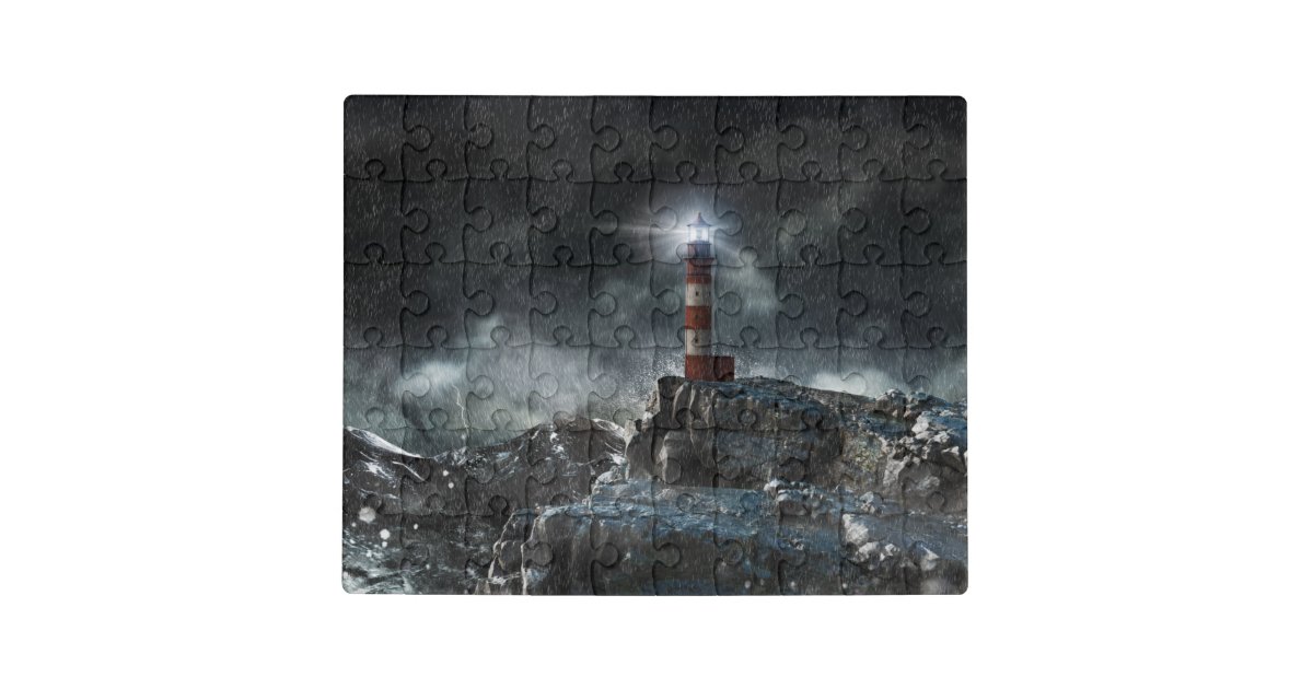 Lighthouses | Lighthouse in the Storm Jigsaw Puzzle | Zazzle