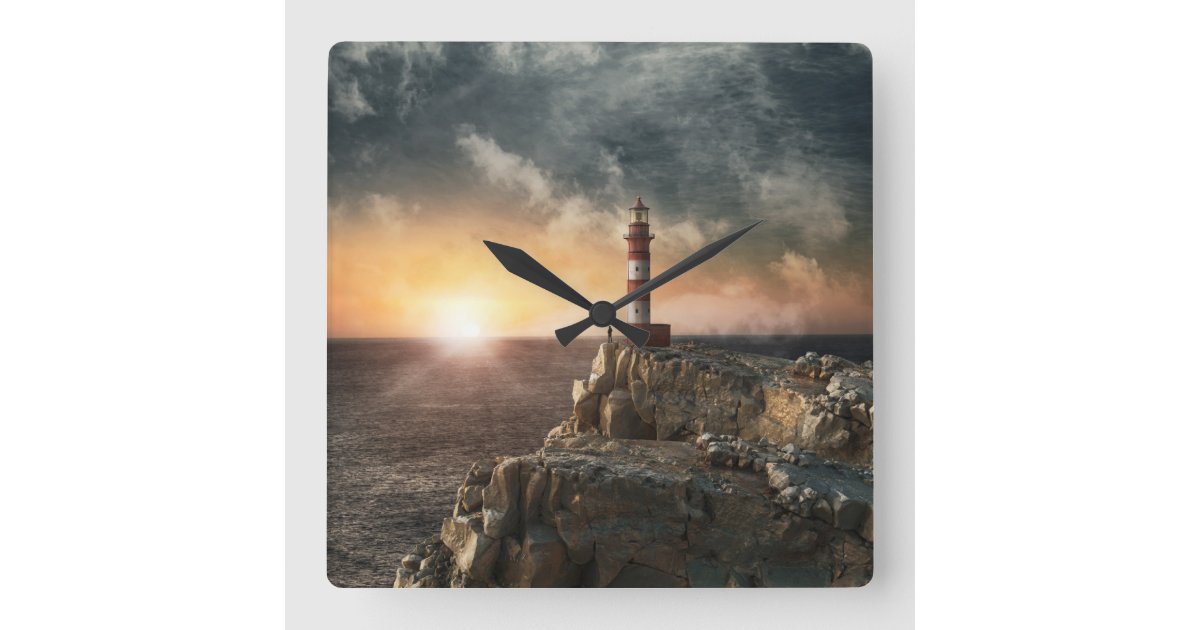 Lighthouses | Red & White Lighthouse Square Wall Clock | Zazzle