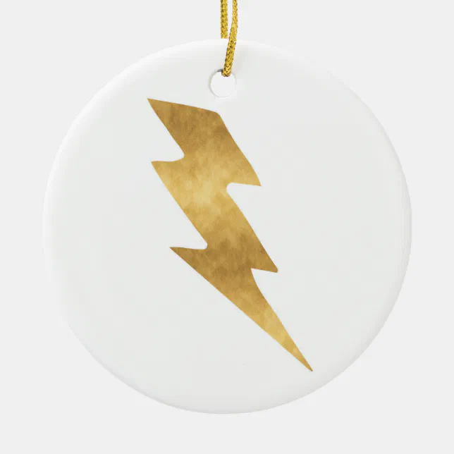 Lightning Bolt in Metallic Gold Ceramic Ornament | Zazzle