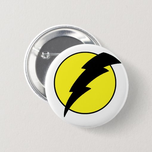 Lightning bolt retro look super hero logo button | Zazzle