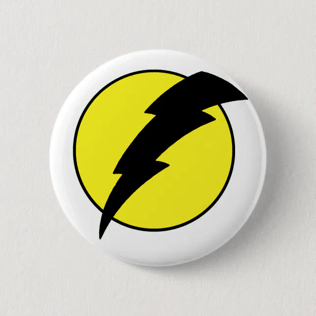Lightning bolt retro look super hero logo button | Zazzle
