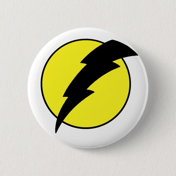 Lightning bolt retro look super hero logo button | Zazzle
