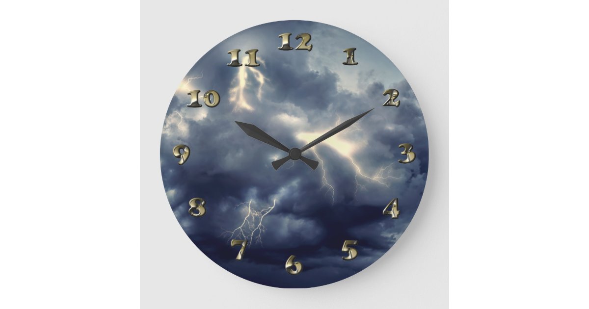 Lightning Flashes During Thunderstorm Large Clock | Zazzle