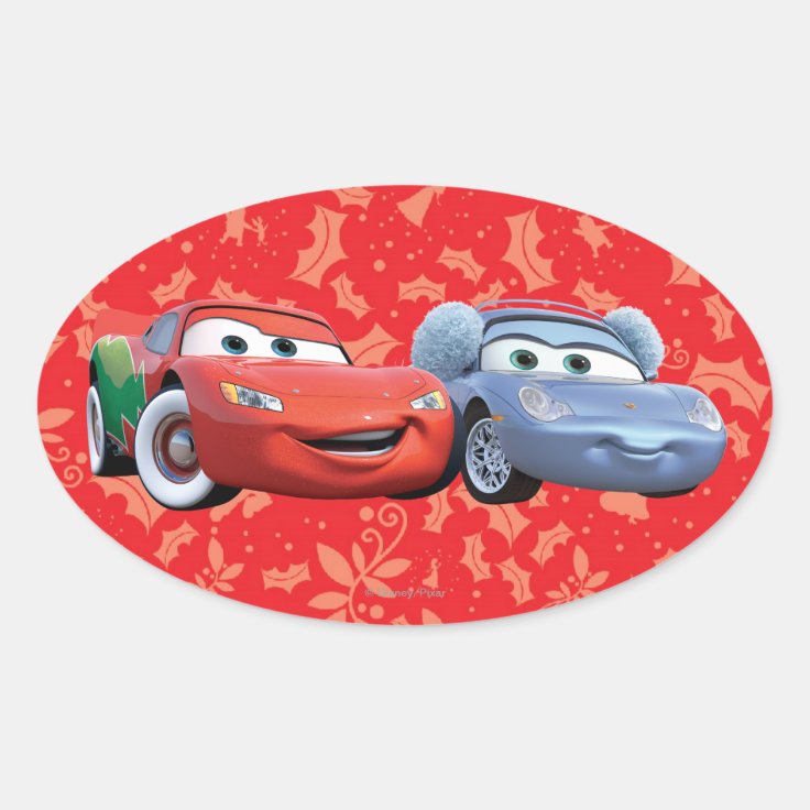 Lightning McQueen & Sally Oval Sticker | Zazzle