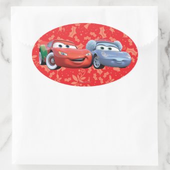 Lightning McQueen & Sally Oval Sticker | Zazzle