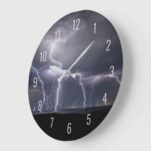 Lightning Strike Thunderstorm at Night Landscape Large Clock | Zazzle