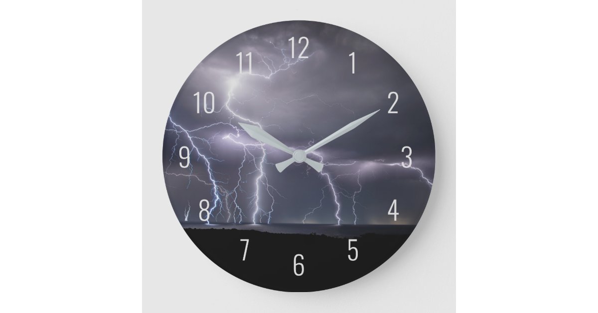 Lightning Strike Thunderstorm at Night Landscape Large Clock | Zazzle