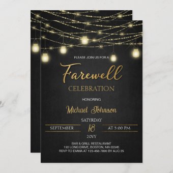 Lights and Gold Elegant Script Farewell Party Invitation | Zazzle