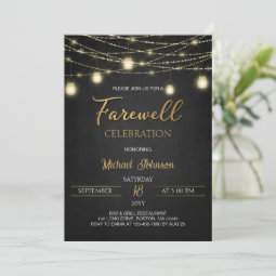 Lights and Gold Elegant Script Farewell Party Invitation | Zazzle