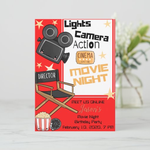 Lights Camera Action Birthday Invitation Card | Zazzle