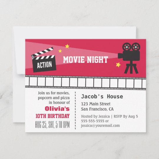 Lights Camera Action Movie Night Birthday Party Invitation | Zazzle.com