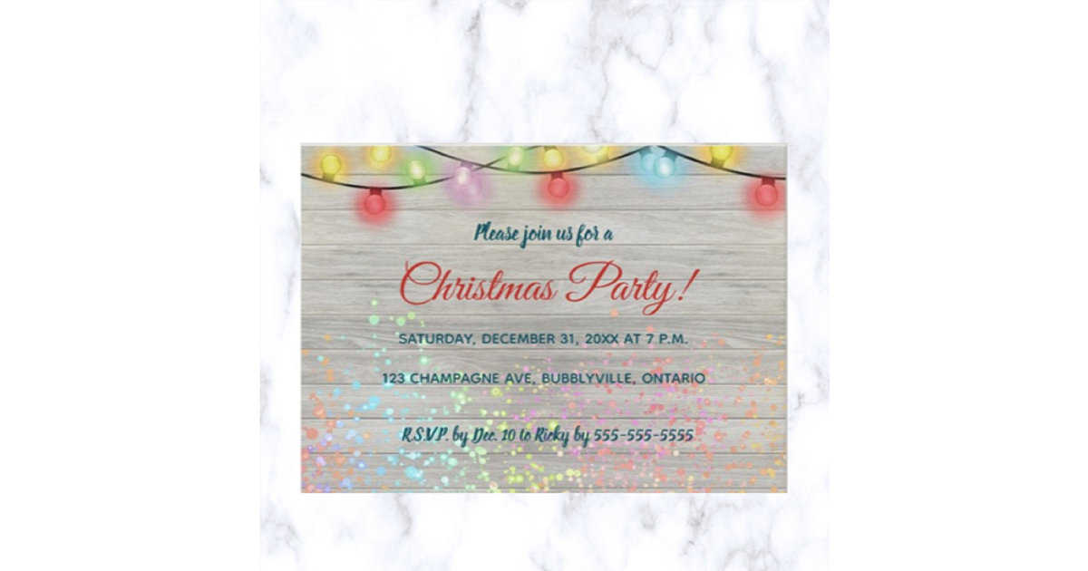 Lights on Light Wood Christmas Party Invitation Postcard | Zazzle