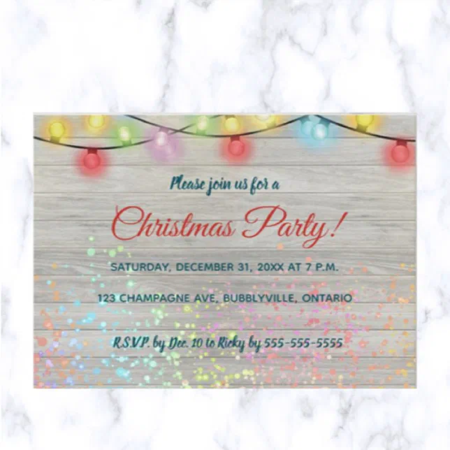 Lights on Light Wood Christmas Party Invitation Postcard | Zazzle