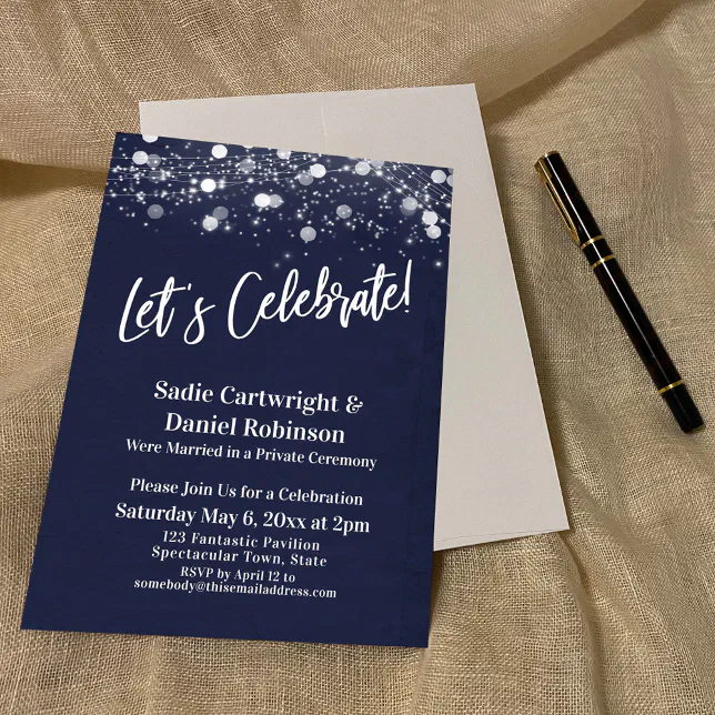 Lights Textured Let's Celebrate Navy Reception Invitation | Zazzle