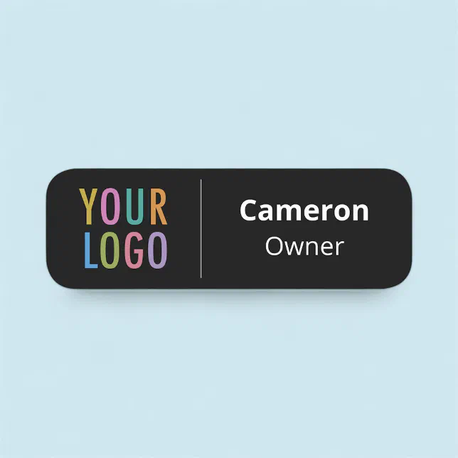 Lightweight Black Nametag Custom Logo Magnetic Pin Name Tag | Zazzle