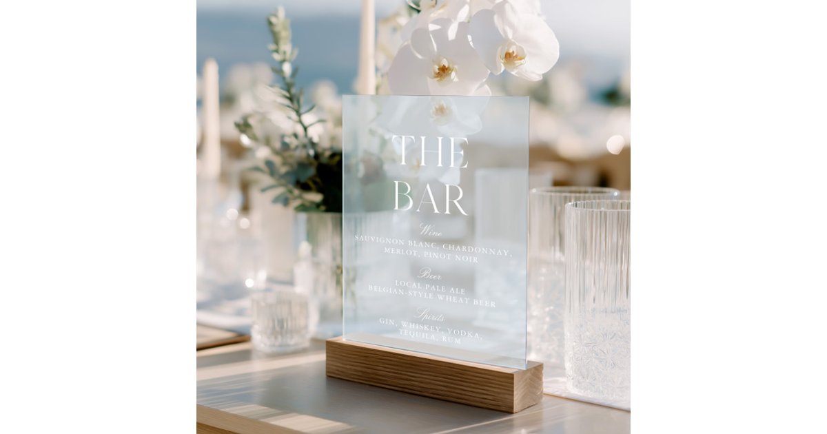 Lignt Blue & White Wedding Acrylic Bar Sign | Zazzle