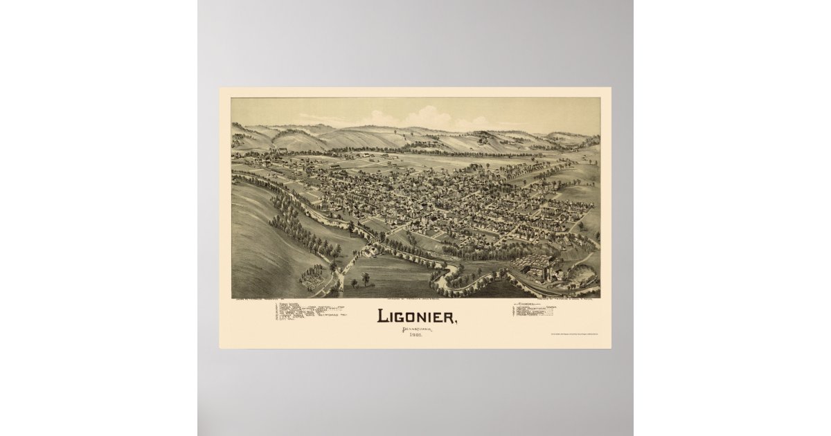Ligonier, PA Panoramic Map - 1900 Poster | Zazzle