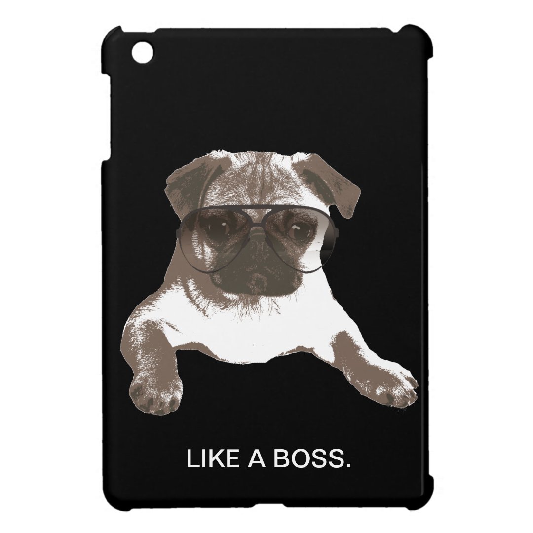 Like A Boss Pug in Glasses Dark iPad Mini Case | Zazzle