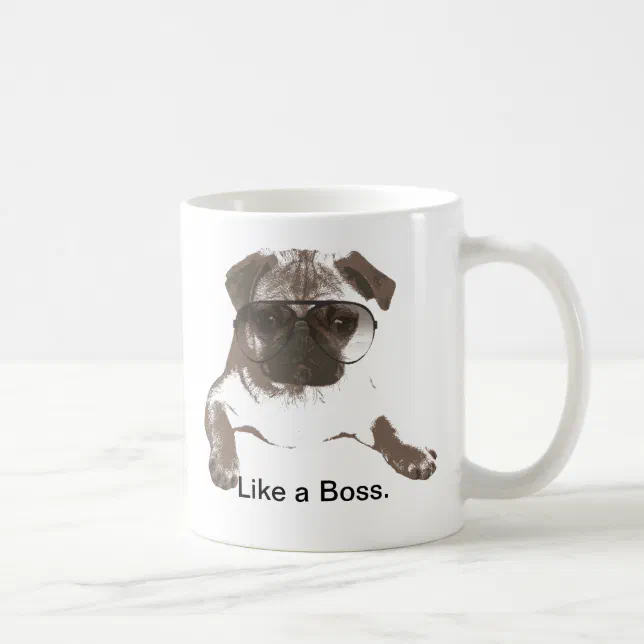 Like a Boss Pug in Glasses Mug | Zazzle