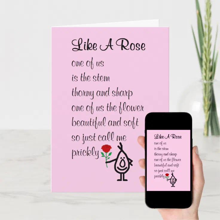 Like A Rose, a funny Happy Valentine's Day poem Card | Zazzle
