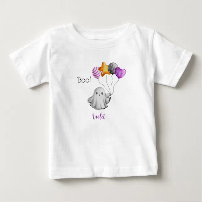 Lil' Boo - Cute Little Ghost Holding Balloons Baby T-Shirt | Zazzle