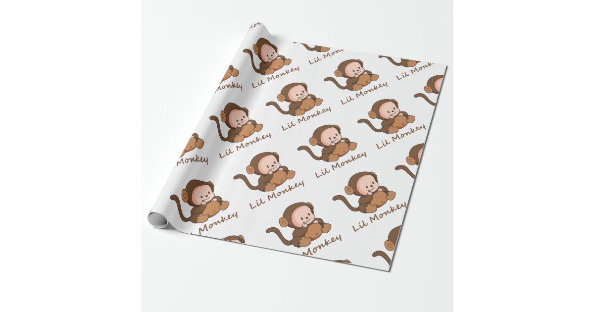 "Lil Monkey" Fun Quote Cute Baby Monkey Wrapping Paper | Zazzle