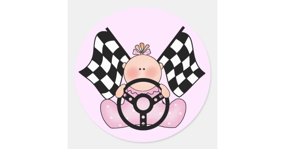 Lil Race Winner Baby Girl Classic Round Sticker | Zazzle