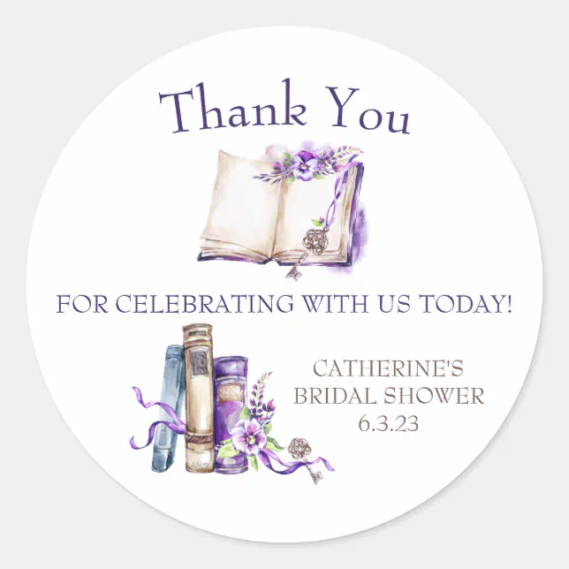 Lilac A New Chapter Begins Shower Favor Gift Classic Round Sticker | Zazzle