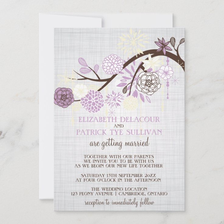 Lilac and Cream Flowers Rustic Wedding Invitation | Zazzle
