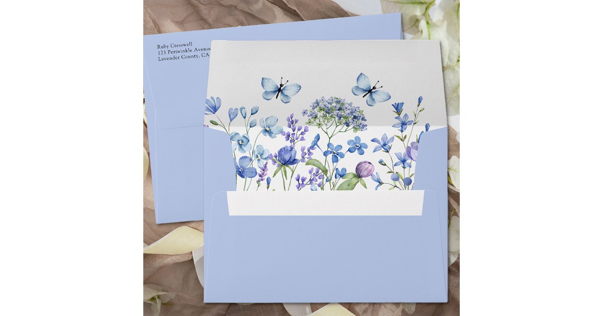 Lilac and Periwinkle Wildflower Wedding Invitation Envelope | Zazzle