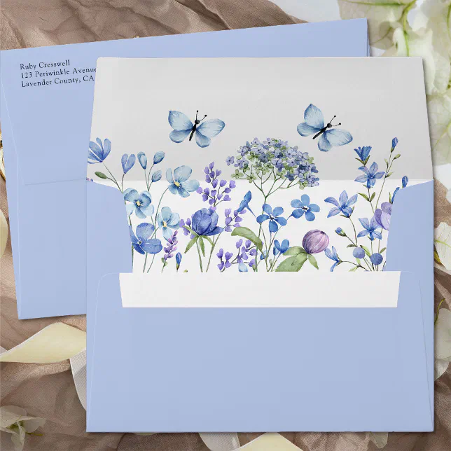Lilac and Periwinkle Wildflower Wedding Invitation Envelope | Zazzle