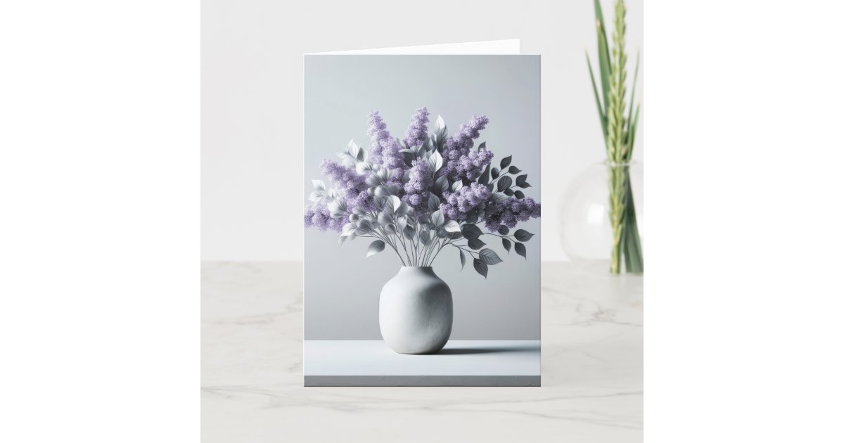 Lilac Birthday Bouquet With Silver Leaves Card | Zazzle