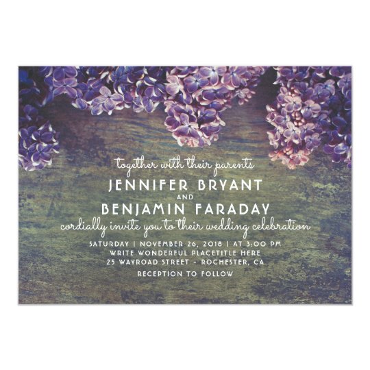 Lilac Blooming Branches Rustic Wood Wedding Invitation | Zazzle.com