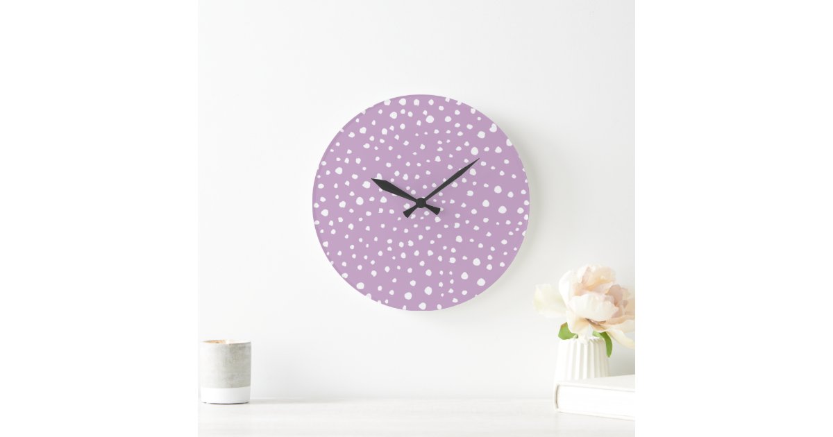 Lilac Dalmatian Spots, Dalmatian Dots, Dotted Large Clock | Zazzle