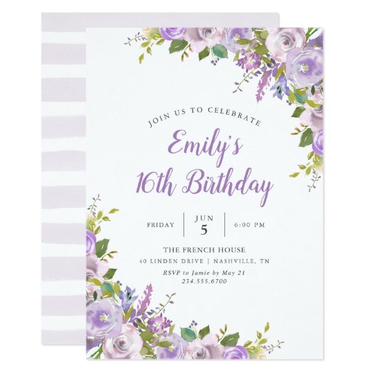 Lilac Floral Birthday Party Invitation | Zazzle.com