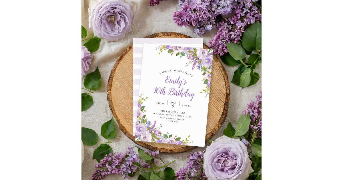 Lilac Floral Birthday Party Invitation | Zazzle