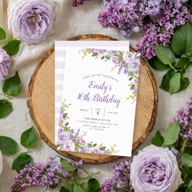 Lilac Floral Birthday Party Invitation | Zazzle