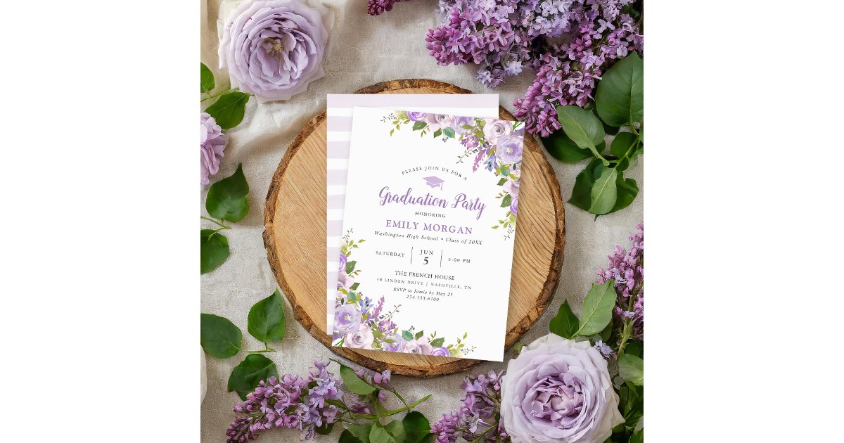Lilac Floral Graduation Party Invitation | Zazzle