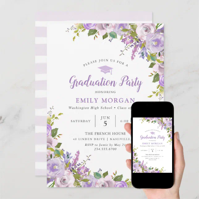 Lilac Floral Graduation Party Invitation | Zazzle