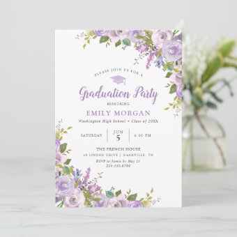 Lilac Floral Graduation Party Invitation | Zazzle