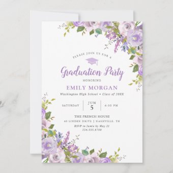 Lilac Floral Graduation Party Invitation | Zazzle