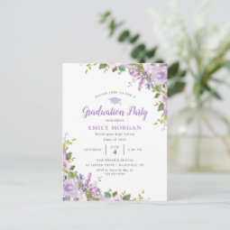 Lilac Floral Graduation Party Invitation Postcard | Zazzle