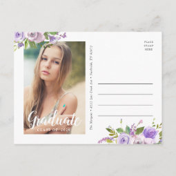 Lilac Floral Graduation Party Invitation Postcard | Zazzle