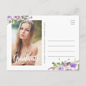 Lilac Floral Graduation Party Invitation Postcard | Zazzle