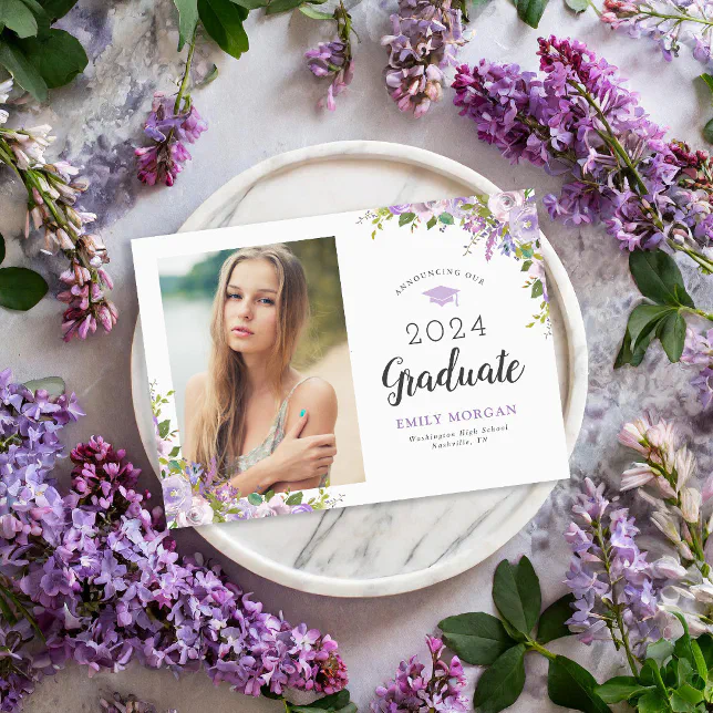 Lilac Floral Graduation Photo Announcement Magnet | Zazzle