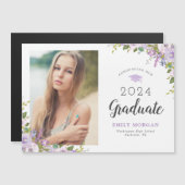 Lilac Floral Graduation Photo Announcement Magnet | Zazzle