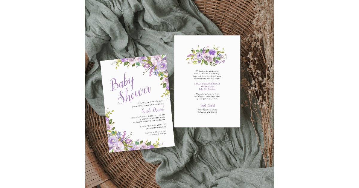 Lilac Floral Long Distance Baby Shower Invitation | Zazzle