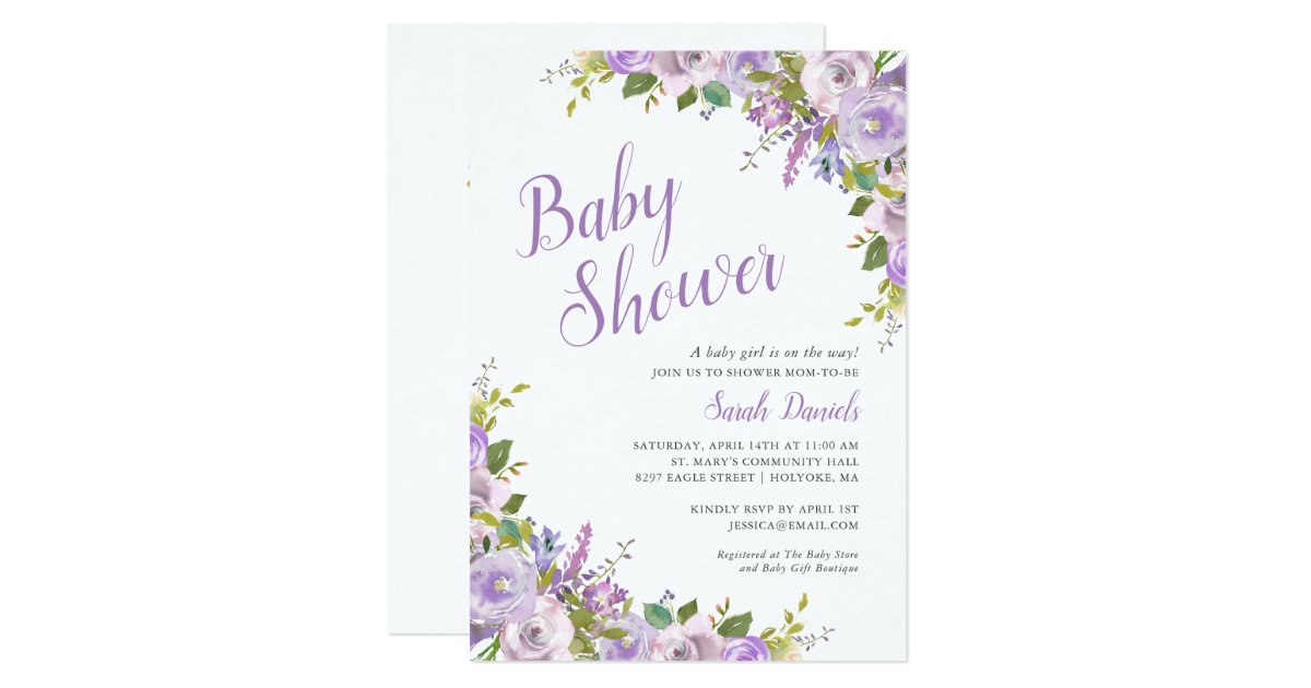 Lilac Floral Long Distance Baby Shower Invitation | Zazzle.com