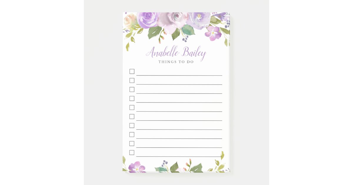 Lilac Floral Monogrammed Lined To-Do List Post-it Notes | Zazzle