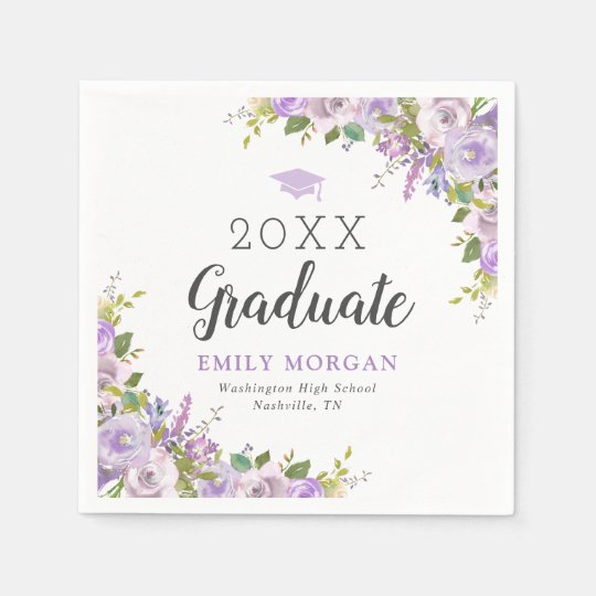 Lilac Floral Personalized Graduation Party Napkins | Zazzle.com